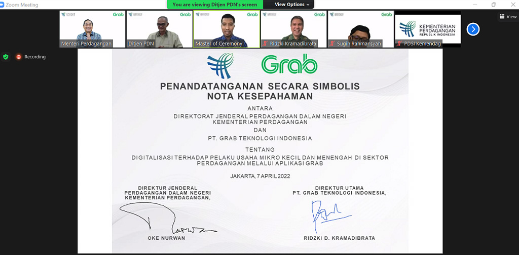 Penandatanganan Nota Kesepahaman Kementerian Perdagangan dan PT Grab Teknologi Indonesia ...